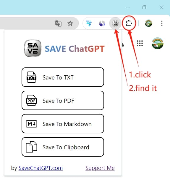 SAVE ChatGPT: 将 ChatGPT 对话保存为多种文件格式(txt, pdf, md)并复制到剪贴板